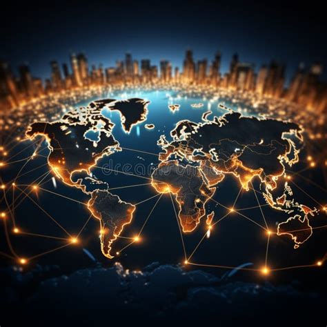 Global Networking Symbolized By A Glowing World Map 3d Rendering Stock