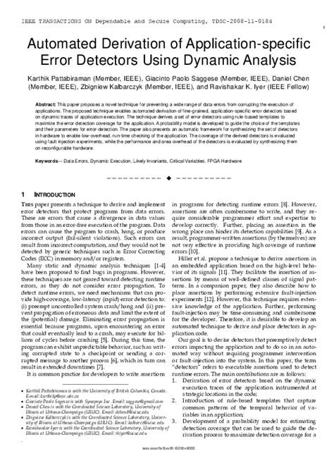 Pdf Automated Derivation Of Application Specific Error Detectors Using Dynamic Analysis