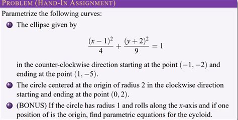 solved problem hand in assignment parametrize the