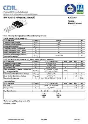 13007 Datasheet and Replacement, Transistor Equivalent Finder, Cross ...