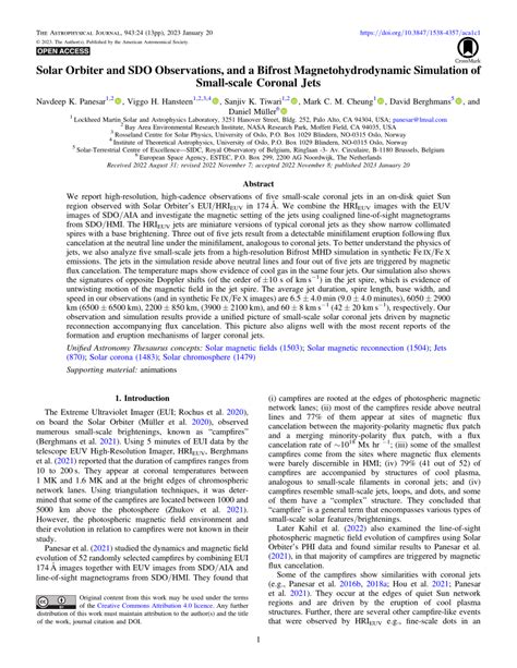Pdf Solar Orbiter And Sdo Observations And A Bifrost Magnetohydrodynamic Simulation Of Small