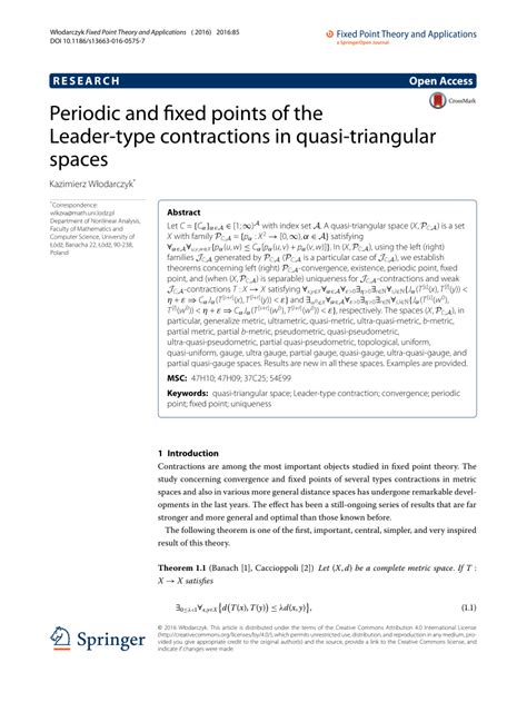 Pdf Periodic And Fixed Points Of The Leader Type Contractions In Quasi Triangular Spaces