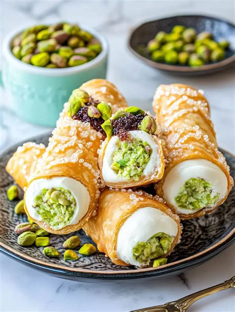 Rich Pistachio Cannoli With Creamy Filling Recipes By Tina