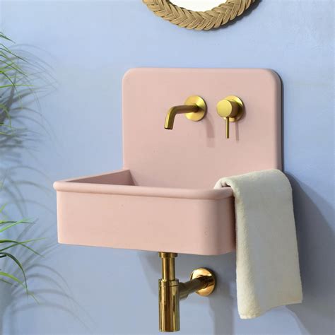 Pink Floating Concrete Sink Modern Dama Wall Hung Basin Shipped
