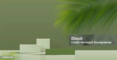 제품 프리젠 테이션 브랜딩 및 포장 프리젠 테이션을위한 화장품 녹색 배경 최소한의 프리미엄 연단 디스플레이 잎 배경의 그림자 스튜디오 무대 3d 일러스트 디자인 광고에 대한