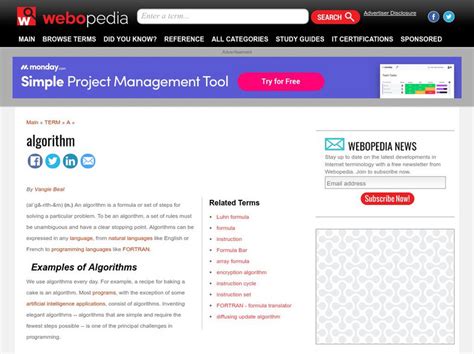 Webopedia Algorithm Handout For 9th 10th Grade Lesson Planet