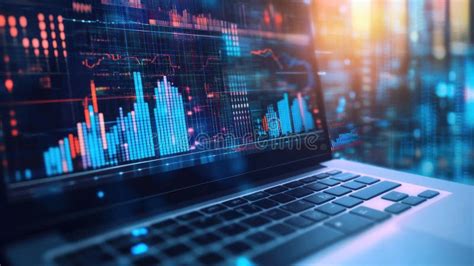 Laptop Displaying Financial Data Graphs And Charts At Night Stock Illustration Illustration Of