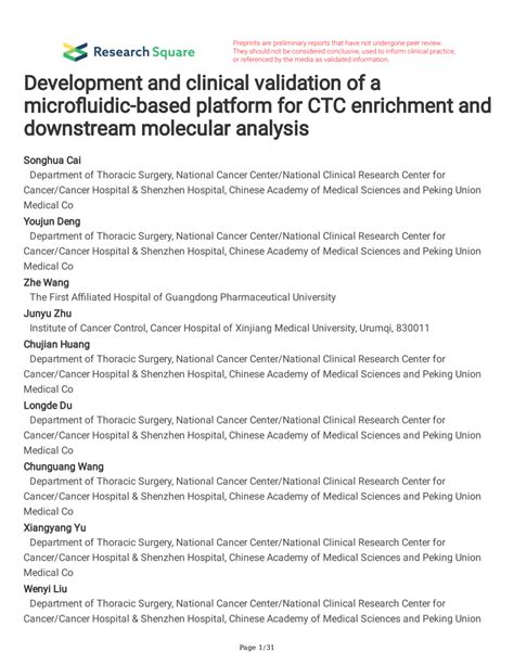 Pdf Development And Clinical Validation Of A Microfluidic Based Platform For Ctc Enrichment