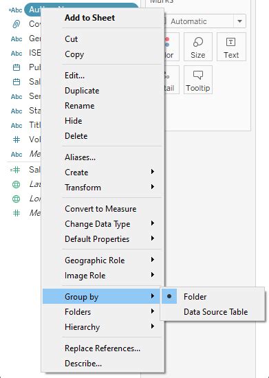 Organize And Customize Fields In The Data Pane Tableau