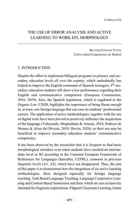 Pdf The Use Of Error Analysis And Active Learning To Work Efl Morphology