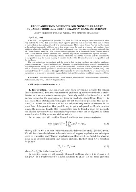 Pdf Regularization Methods For Nonlinear Least Squares Problems Part