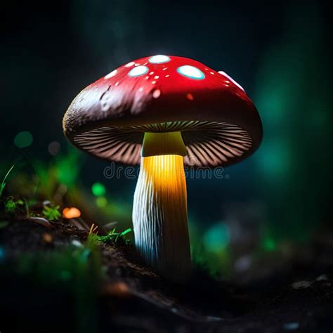 A Heartwarming Scene Of A Glowing Mushroom In A Dark Fantasy Jungle