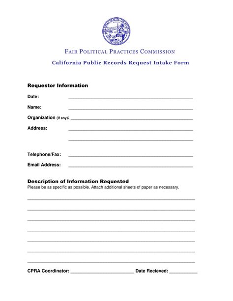 California California Public Records Request Intake Form Fill Out