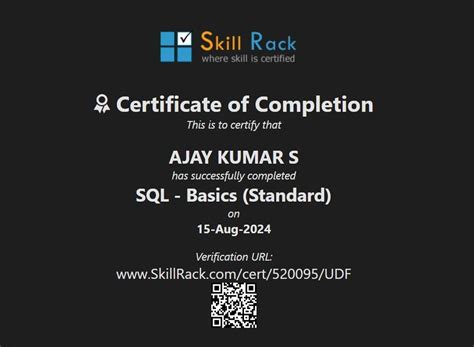 Finished Sql Certification On Skillrank Ajay Kumar S Posted On The Topic Linkedin