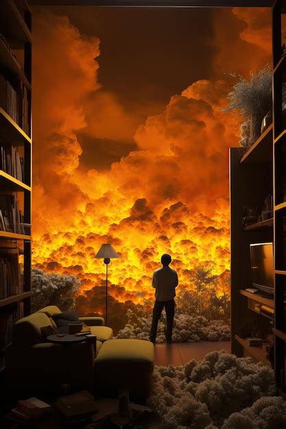 Premium Photo A Man Standing In A Room Looking At A Large Explosion