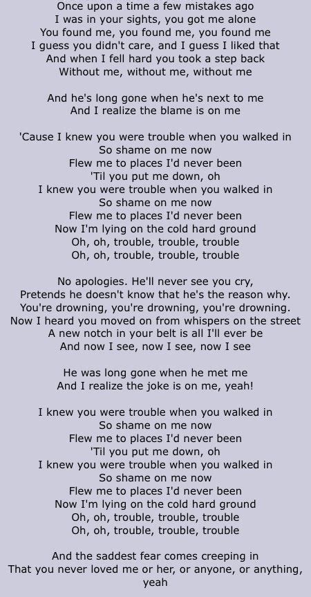 Taylor Swift I Knew You Were Trouble Lyrics
