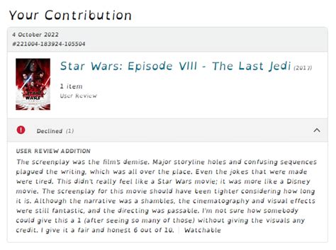 Does Anyone Know Why My Review Was Declined Rimdb