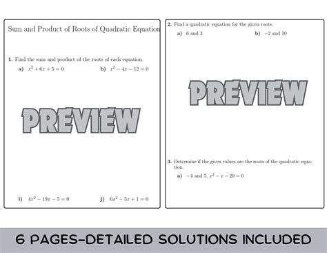 Sum And Product Of Roots Of Quadratic Equation Worksheet With