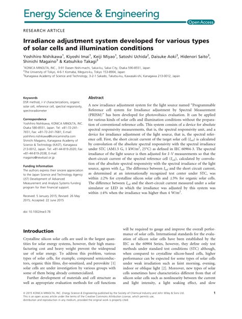 PDF Irradiance Adjustment System Developed For Various Types Of Solar Cells And Illumination