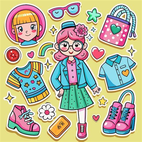 Cute Cartoon Girl Wearing Stylish Clothes With Accessories Premium Ai