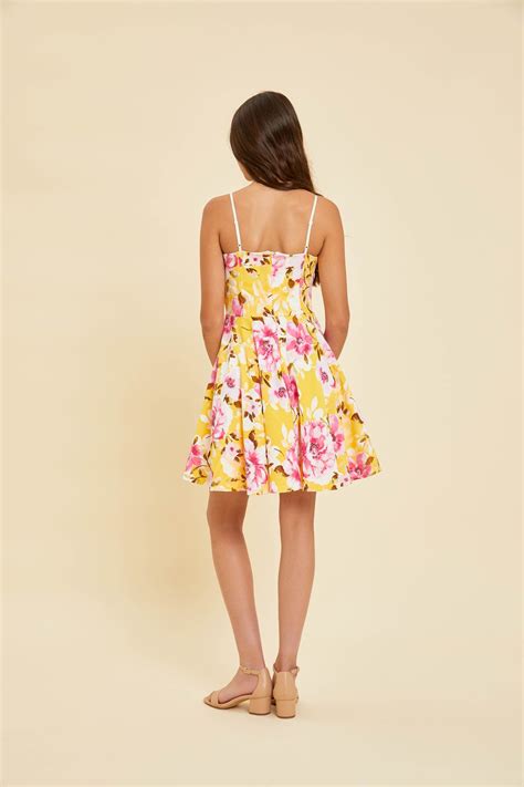 Fit And Flare Yellow Floral Texture Dress Udtfashion