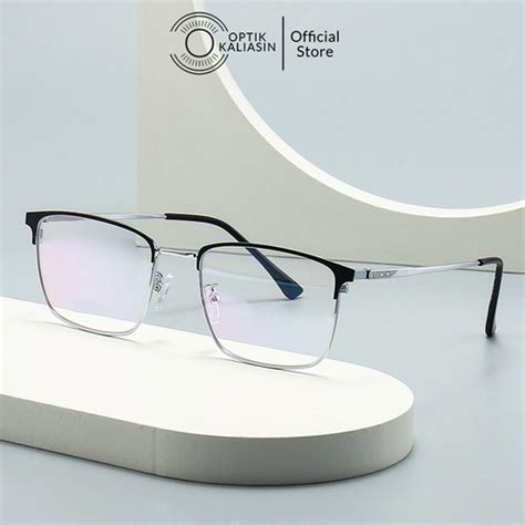 Promo Frame Kacamata Pria Wanita Kotak Bisnis Titanium Minus Cilinder