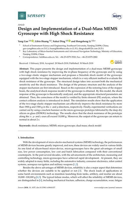Pdf Design And Implementation Of A Dual Mass Mems Gyroscope With High Shock Resistance