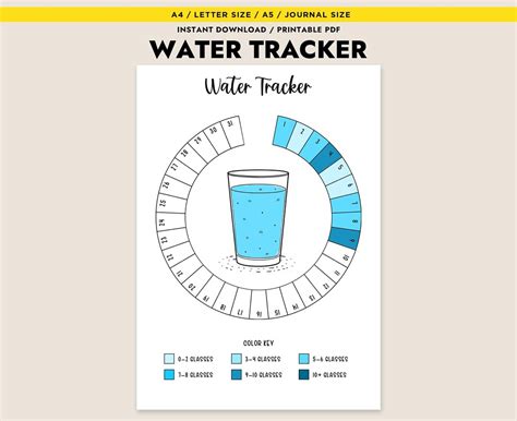 Water Tracker Monthly Printable Planner Journal Page Daily Tracker