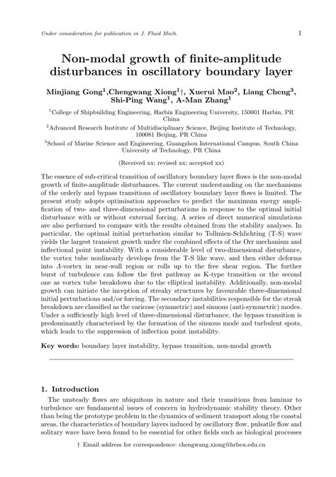 Pdf Non Modal Growth Of Finite Amplitude Disturbances In Oscillatory Boundary Layer