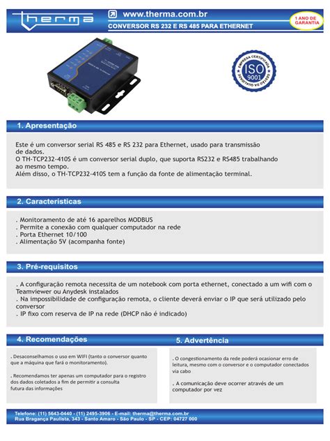 Conversor Rs232 Rs485 Ethernet Usr Tcp232 410s Pdf