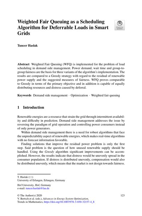 Pdf Weighted Fair Queuing As A Scheduling Algorithm For Deferrable Loads In Smart Grids