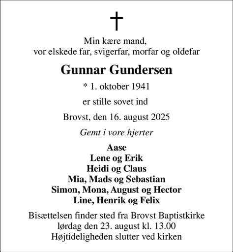 Gunnar Gundersen Danmarks Største Medie For Mindesider Og Dødsannoncer
