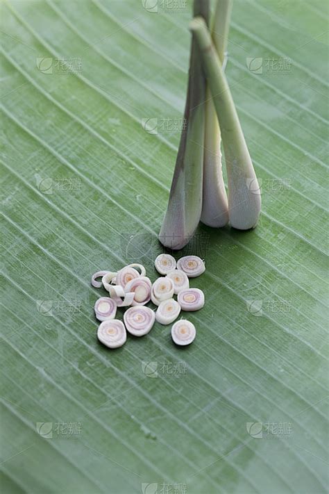 香蕉叶上的柠檬草