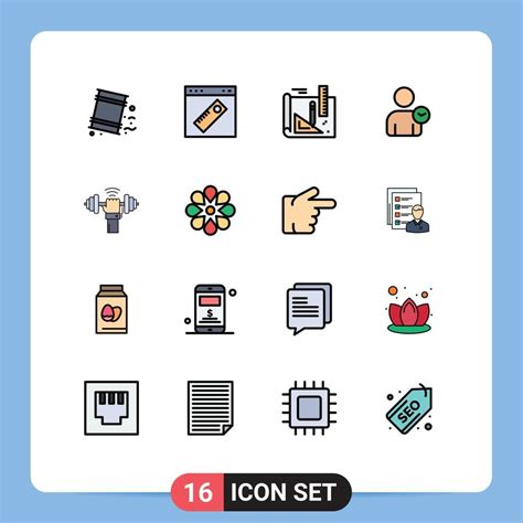 16 Universal Flat Color Filled Line Signs Symbols Of Dumbbell Time Website User Pencil Editable