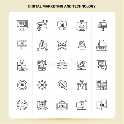 Outline 25 Digital Marketing And Technology Icon Set Vector Line Style