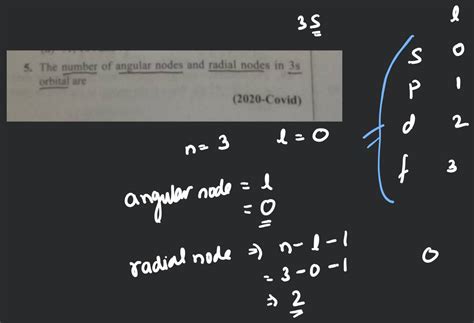5 The Number Of Angular Nodes And Radial Nodes In 3 S Orbital Are2020
