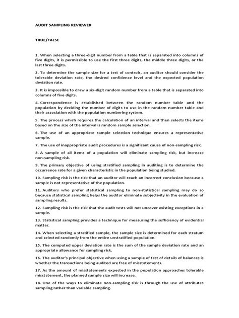 Audit Sampling Reviewer Sampling Statistics Audit