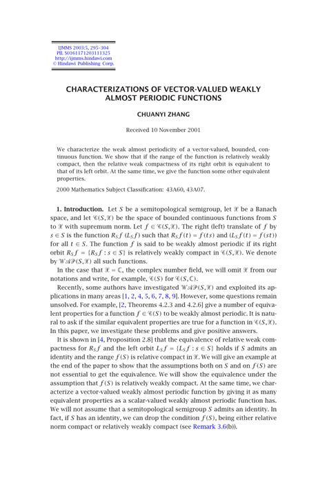 Pdf Characterizations Of Vector Valued Weakly Almost Periodic Functions
