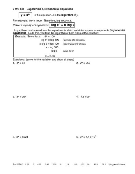 Logarithms And Exponential Equations Lesson Plan For 9th Higher Ed Lesson Planet