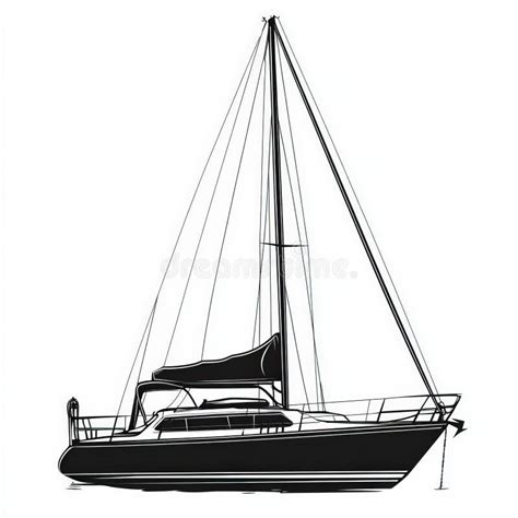 Sailboat Silhouette Black And White Illustration Isolated On White