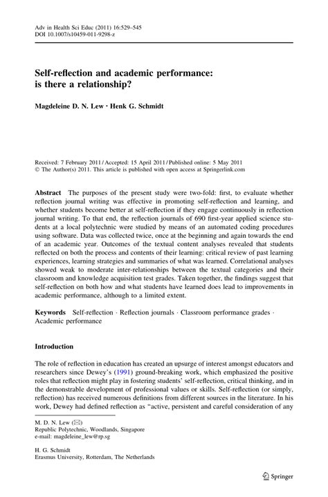 Pdf Self Reflection And Academic Performance Is There A Relationship