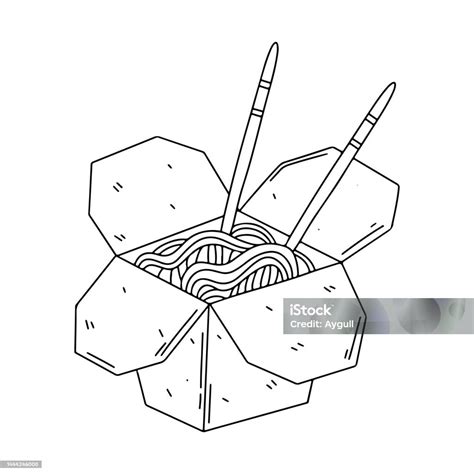 손으로 그린 낙서 스타일의 국수가 있는 상자를 엽니다 국수에 젓가락 아시아 길거리 식사 흰색 배경에 격리된 메뉴 아이콘입니다 0명에 대한 스톡 벡터 아트 및 기타 이미지