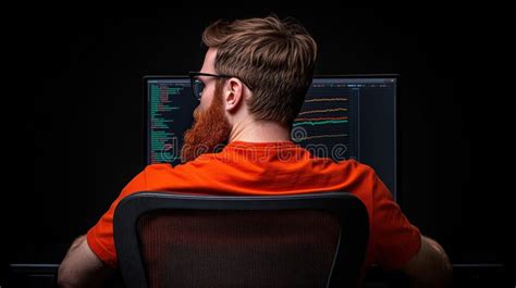 Person Programming On Computer With Coding Screens In Dark Environment