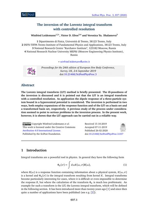 Pdf The Inversion Of The Lorentz Integral Transform With Controlled Resolution