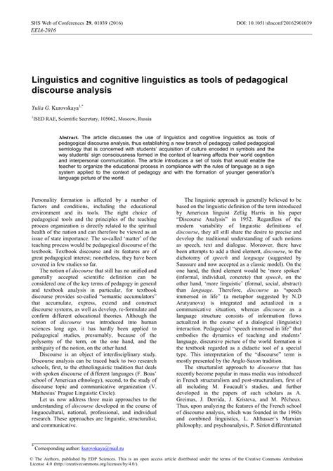 Pdf Linguistics And Cognitive Linguistics As Tools Of Pedagogical Discourse Analysis