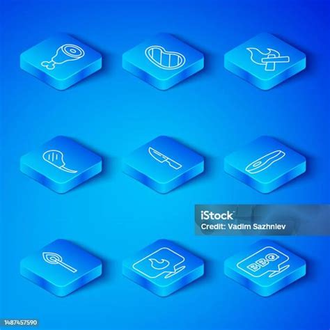 불 바베큐 나이프 위치 불꽃 스테이크 고기 모닥불 립아이 스테이크 닭 다리 및 아이콘으로 불타는 경기를 설정합니다 벡터 3차원 형태에 대한 스톡 벡터 아트 및 기타 이미지