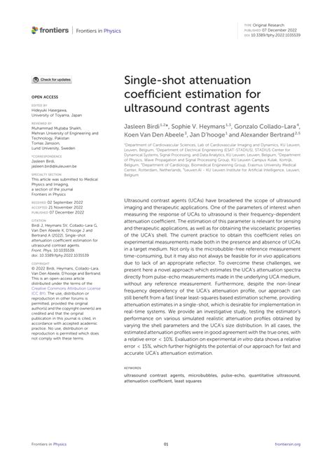 Pdf Single Shot Attenuation Coefficient Estimation For Ultrasound Contrast Agents