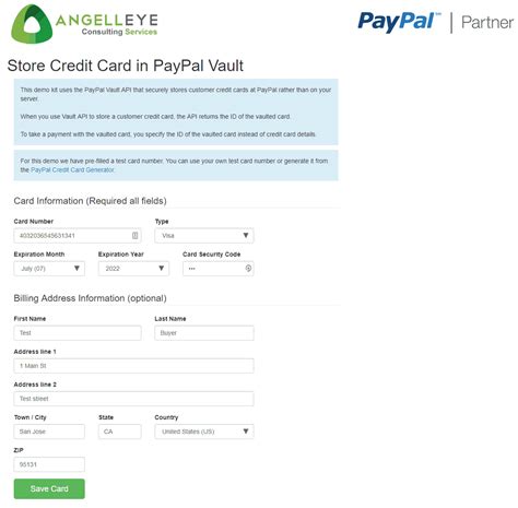 Paypal Save Credit Card Vault Php Demo Kit Angelleye