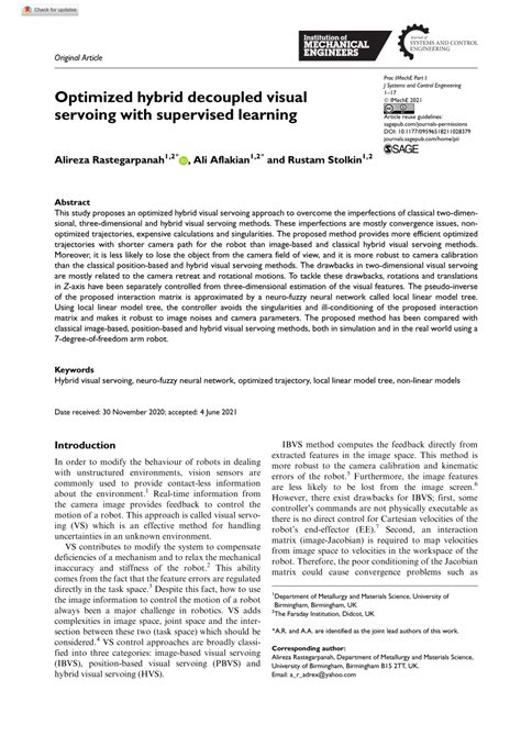 Pdf Optimized Hybrid Decoupled Visual Servoing With Supervised Learning