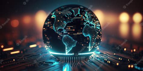 Premium Photo Futuristic Cyber Earth Background Digital World And Global Network Connection